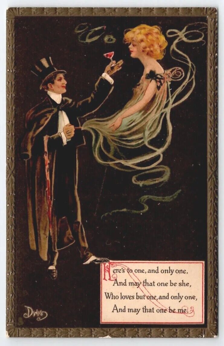 Dwig Tuck Art Nouveau Smoking Man Toasts Lady In Smoke Fantasy Postcard ...