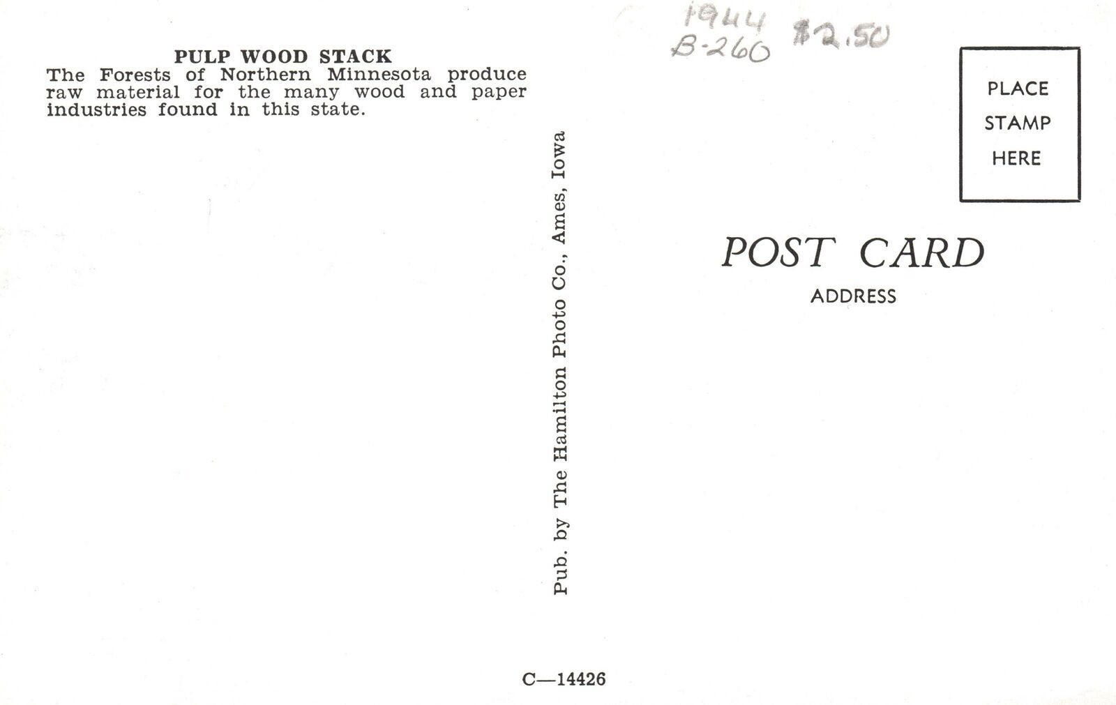 Vintage Postcard Pulp Wood Stack From the Forests of Northern Minnesota ...