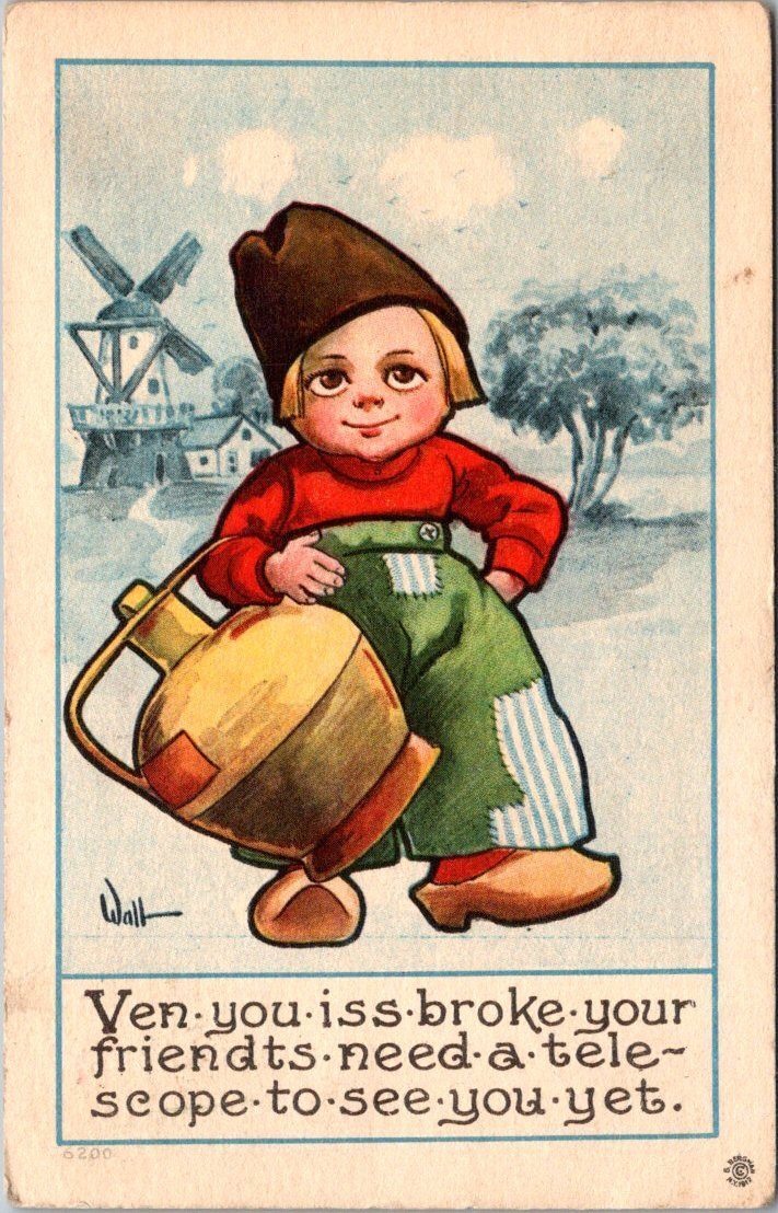 Dutch Kids Boy With Water Jug Signed Wall 1913 | Topics - People ...
