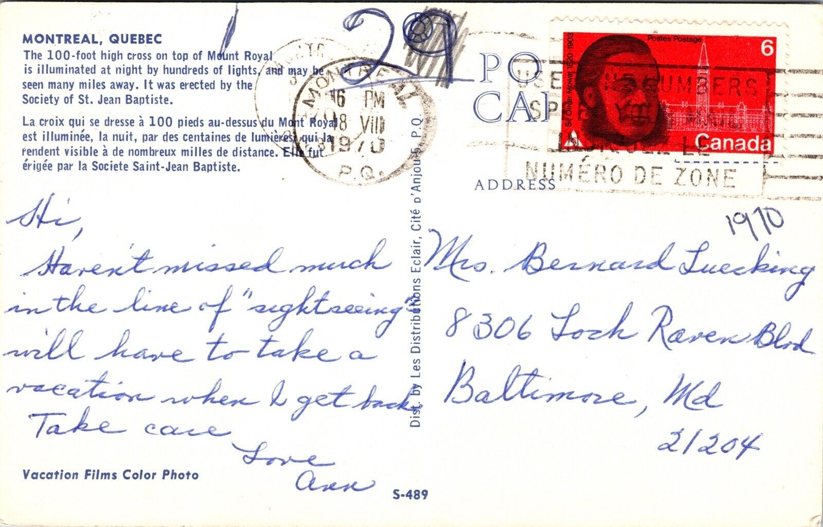 Montreal Quebec QC 100 Foot High Cross Mount Royal Trees Postcard WOB 6 ...