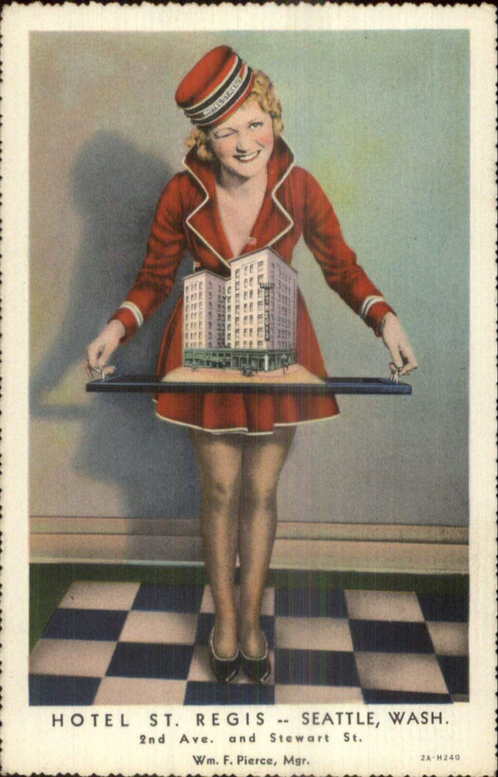 Seattle Sexy Bellhop Girl Holds Model of Hotel St. Regis GREAT LINEN ...