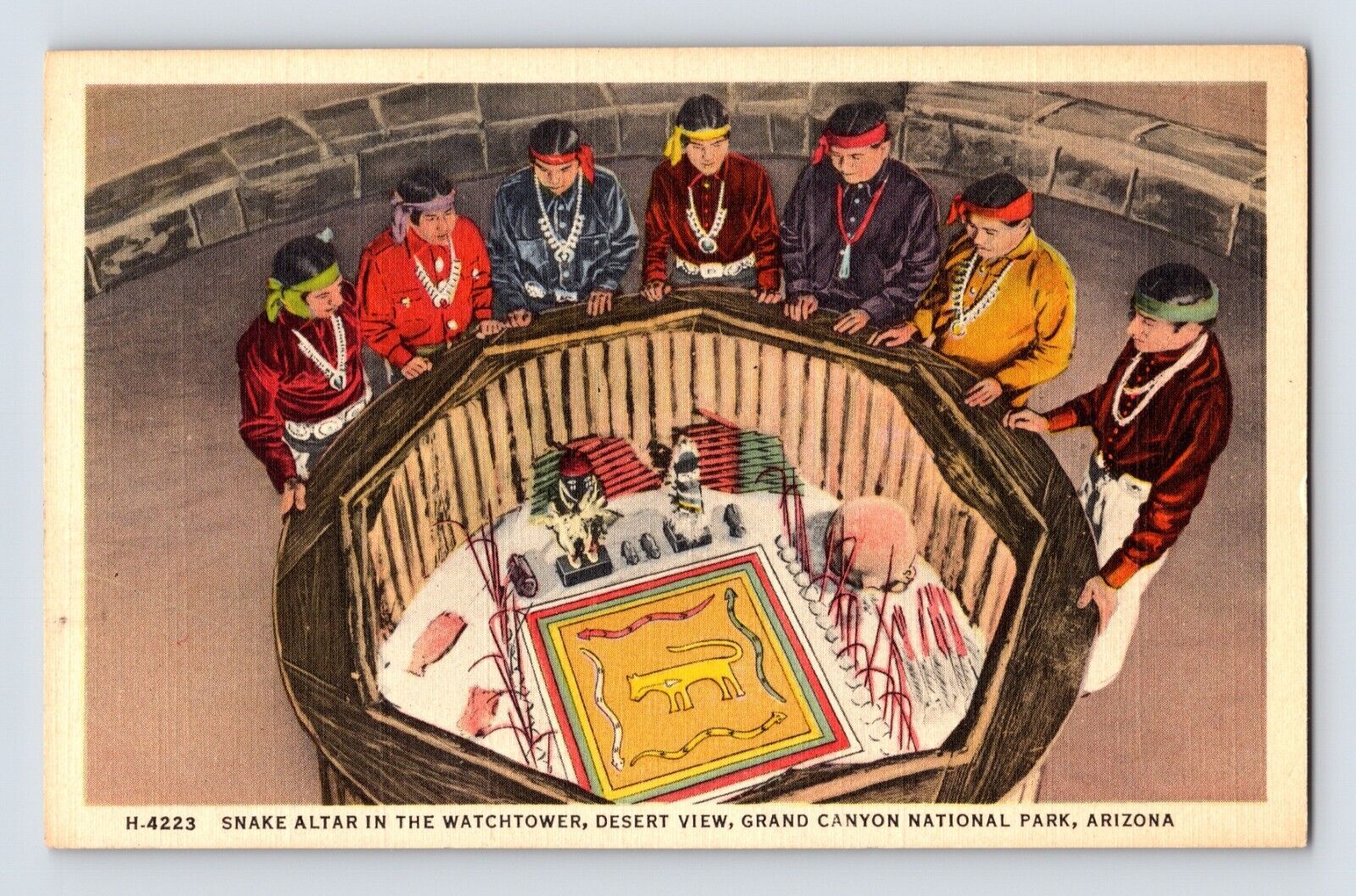 Postcard Arizona Grand Canyon AZ Hopi Snake Altar Fred Harvey 1940s ...