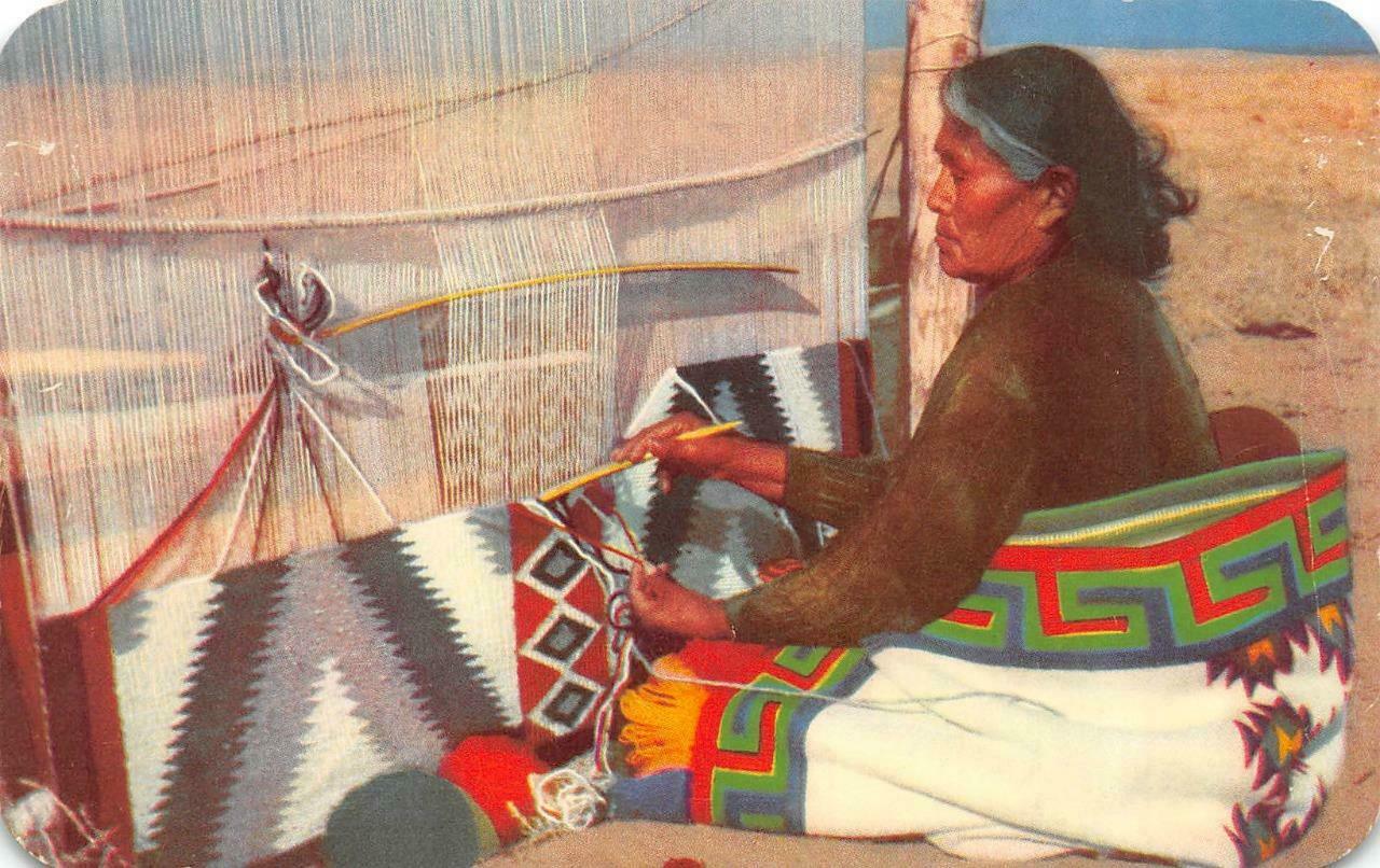 Native Americana NAVAJO INDIAN WOMAN~WEAVING RUG c1950's Petley ...