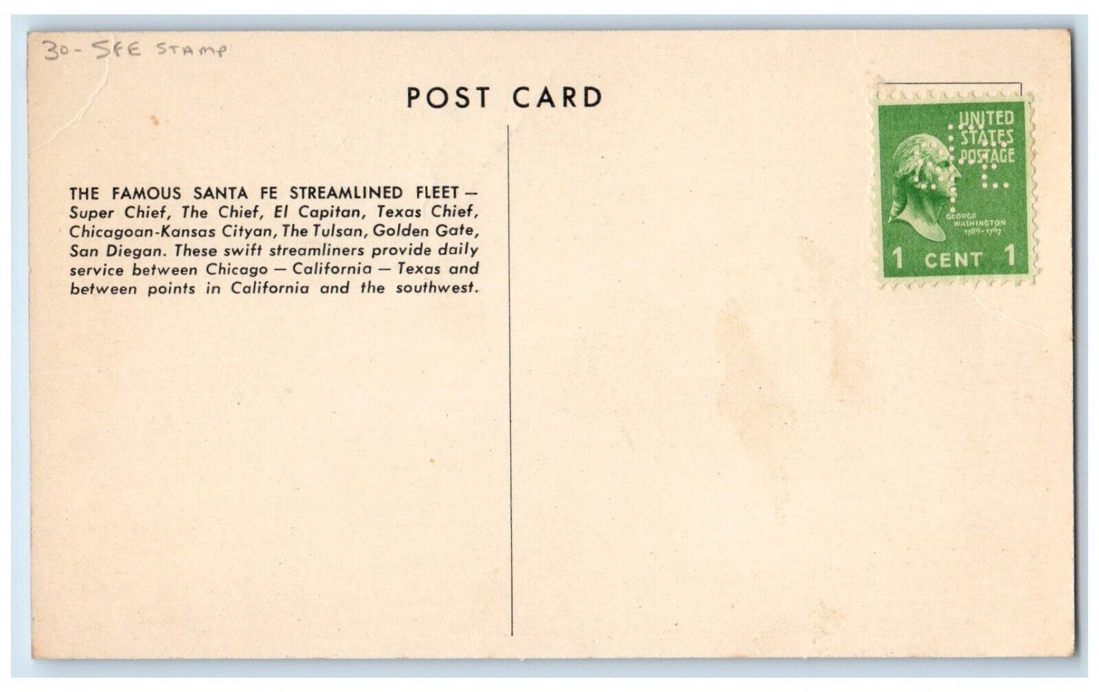 The Famous Santa Fe Streamlined Fleet Train SFE Perforated Stamp ...