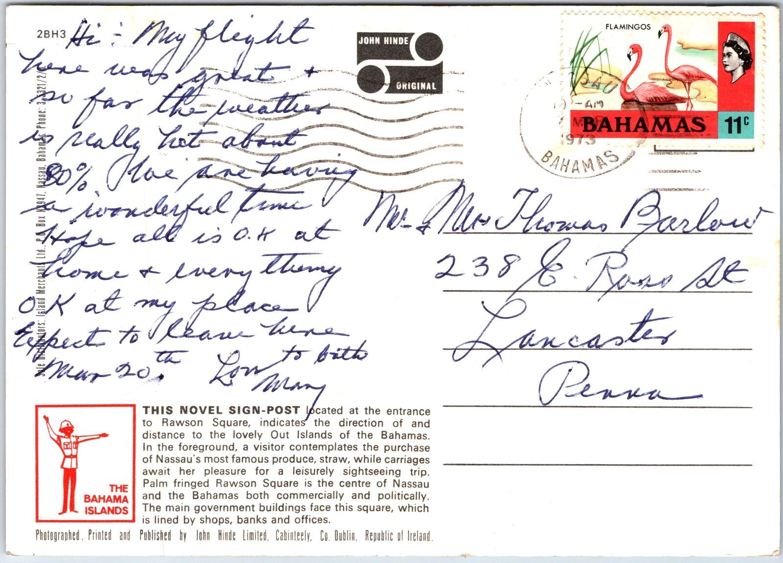 Vintage Continental Size Postcard Rawson Square at Nassau Bahamas ...