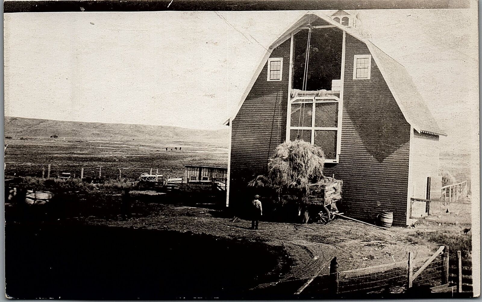 C1930 Farm Work Barn Storing HAY Wagon Plowing Real Photo Postcard 34 ...