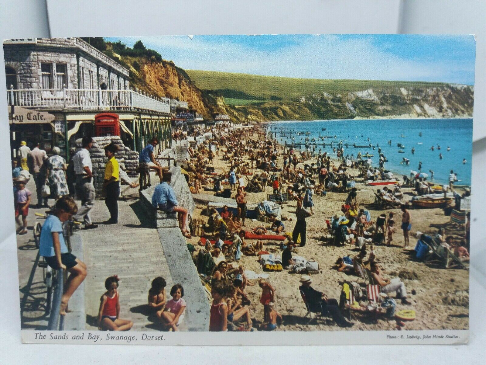 Vintage Postcard Swanage Bay Beach Cafe Dorset Busy Summers Day Posted ...