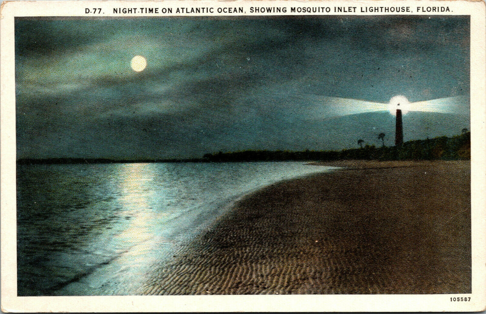 Vtg 1920s Mosquito Inlet Lighthouse Night View Ponce de Leon Florida FL ...