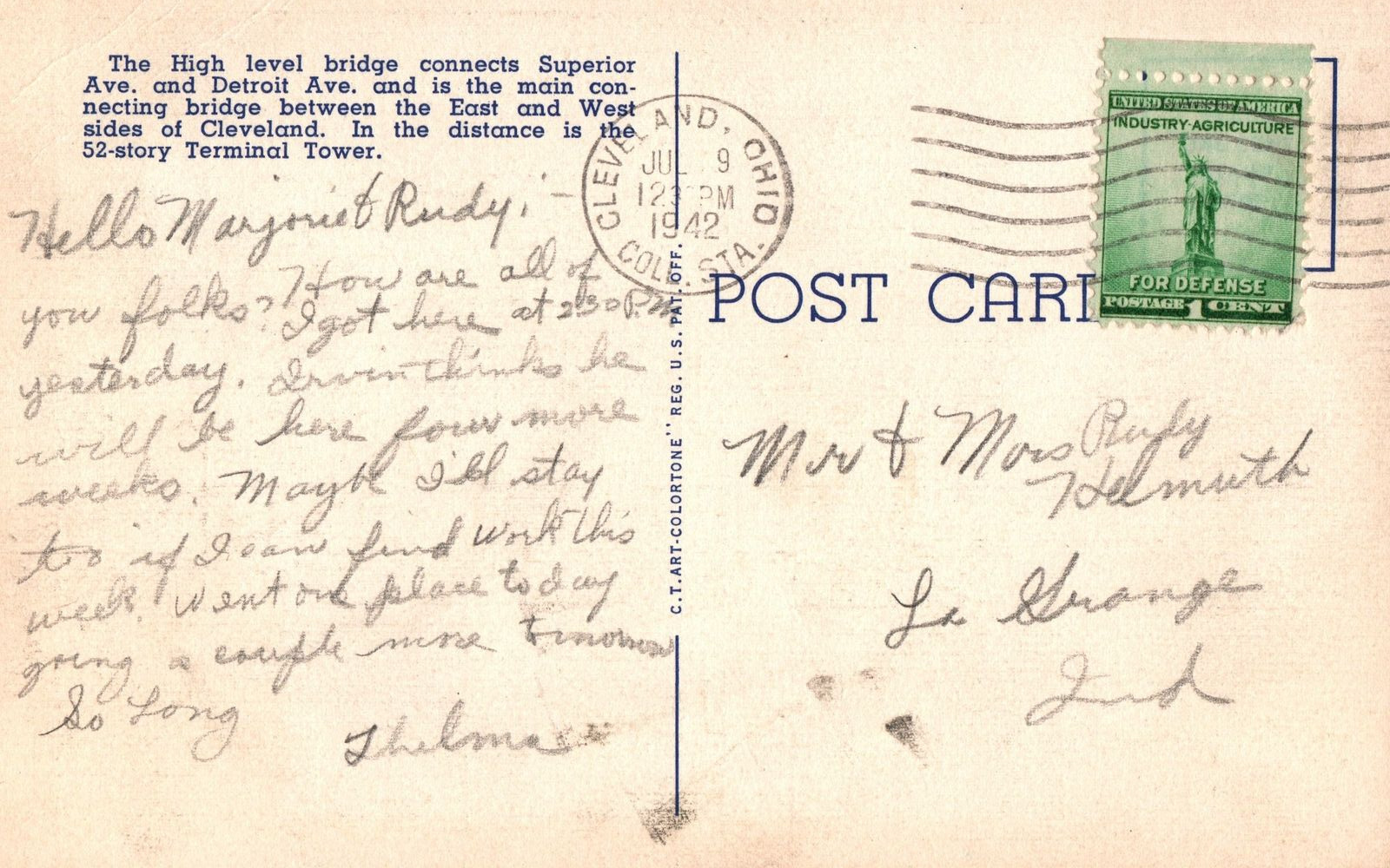 Vintage Postcard High Level Bridge & Terminal Tower Cleveland Ohio ...