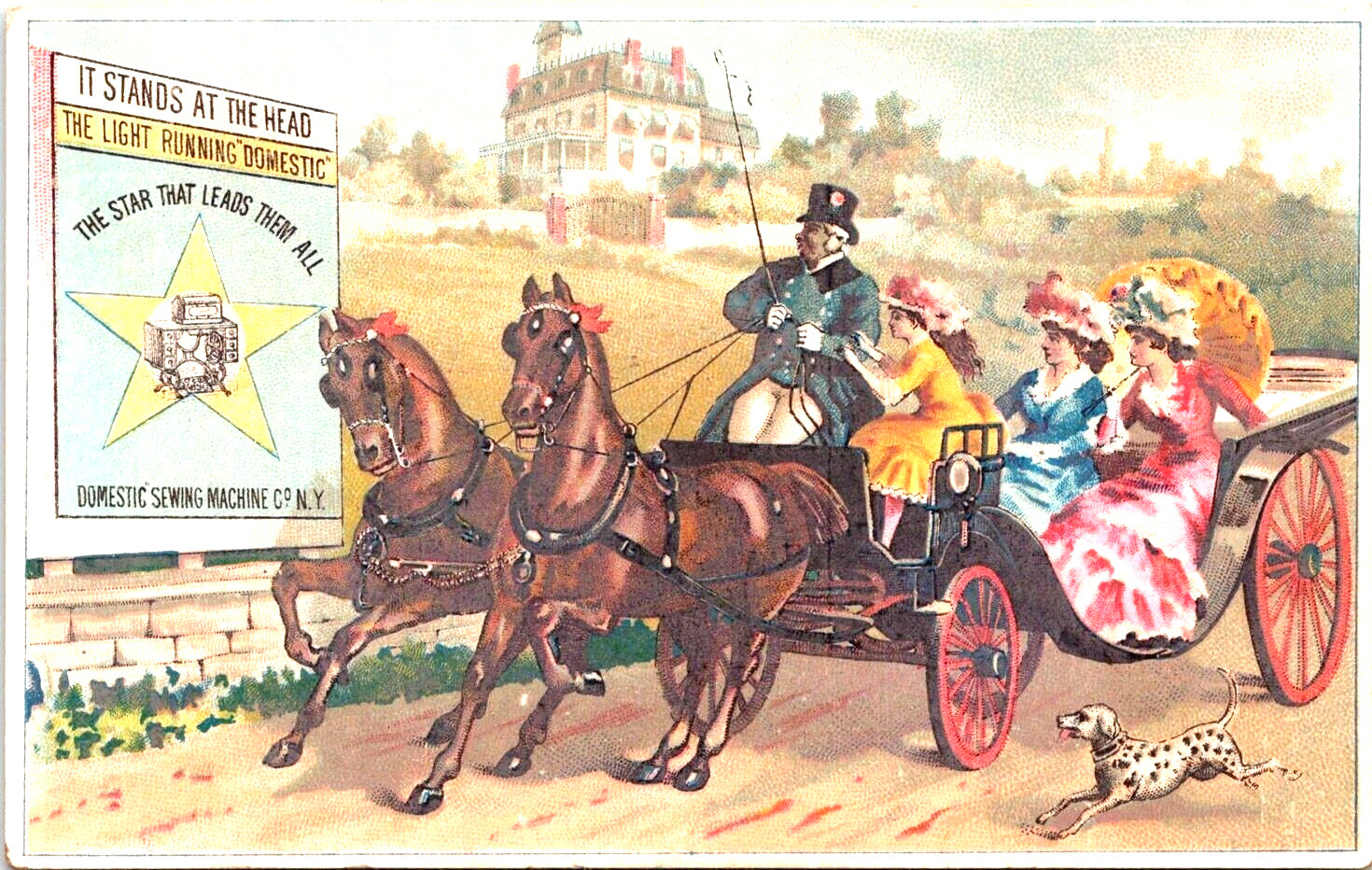 Domestic Sewing Machine E. Dearborn Horse Carriage Ladies Victorian ...