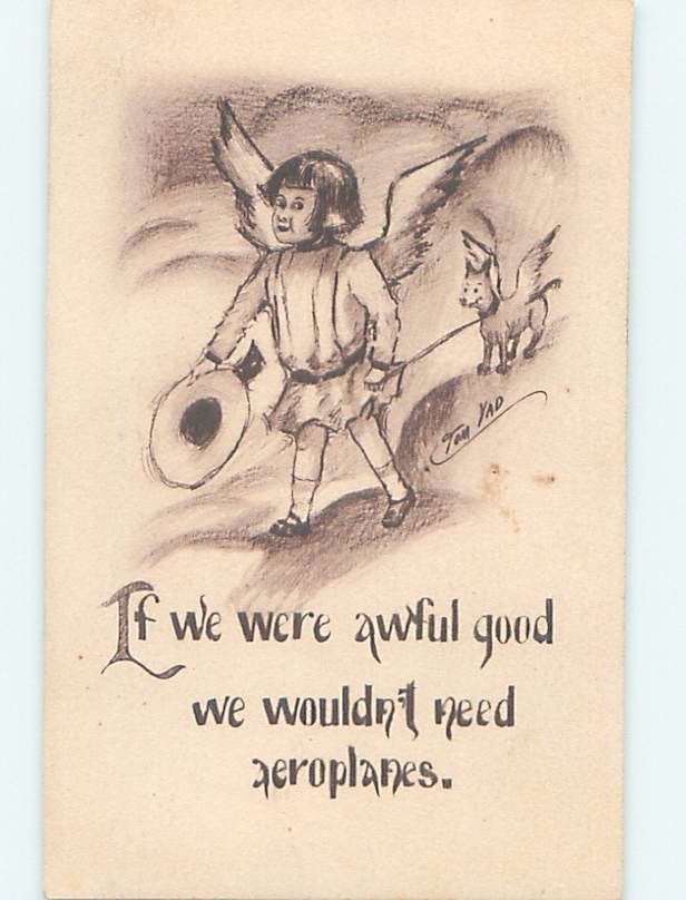 Pre-Linen comic signed TOM YAP - ANGEL WALKING A DOG WITH WINGS HL2663 ...