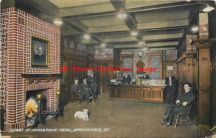 VT, Springfield, Vermont, Adnabrown Hotel, Lobby Interior, WH Wheeler ...