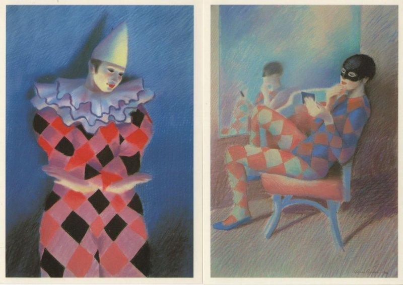The Clown Dressing Room Pierrot Adrian George 2x Postcard s | Topics ...