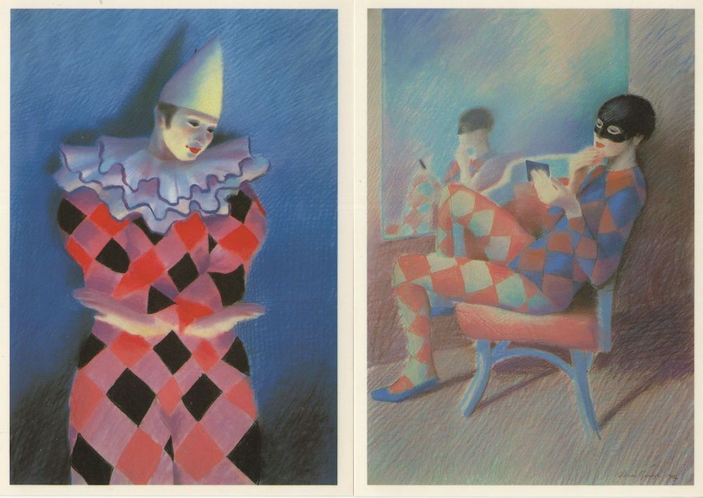 The Clown Dressing Room Pierrot Adrian George 2x Postcard s | Topics ...