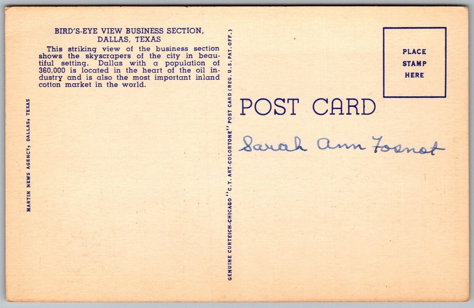 Vtg Dallas Texas TX Business Section Downtown Skyline 1940s View Linen ...