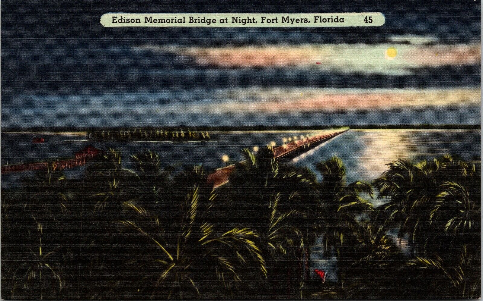 Thomas Edison Memorial Bridge Night View Fort Myers Florida Linen ...