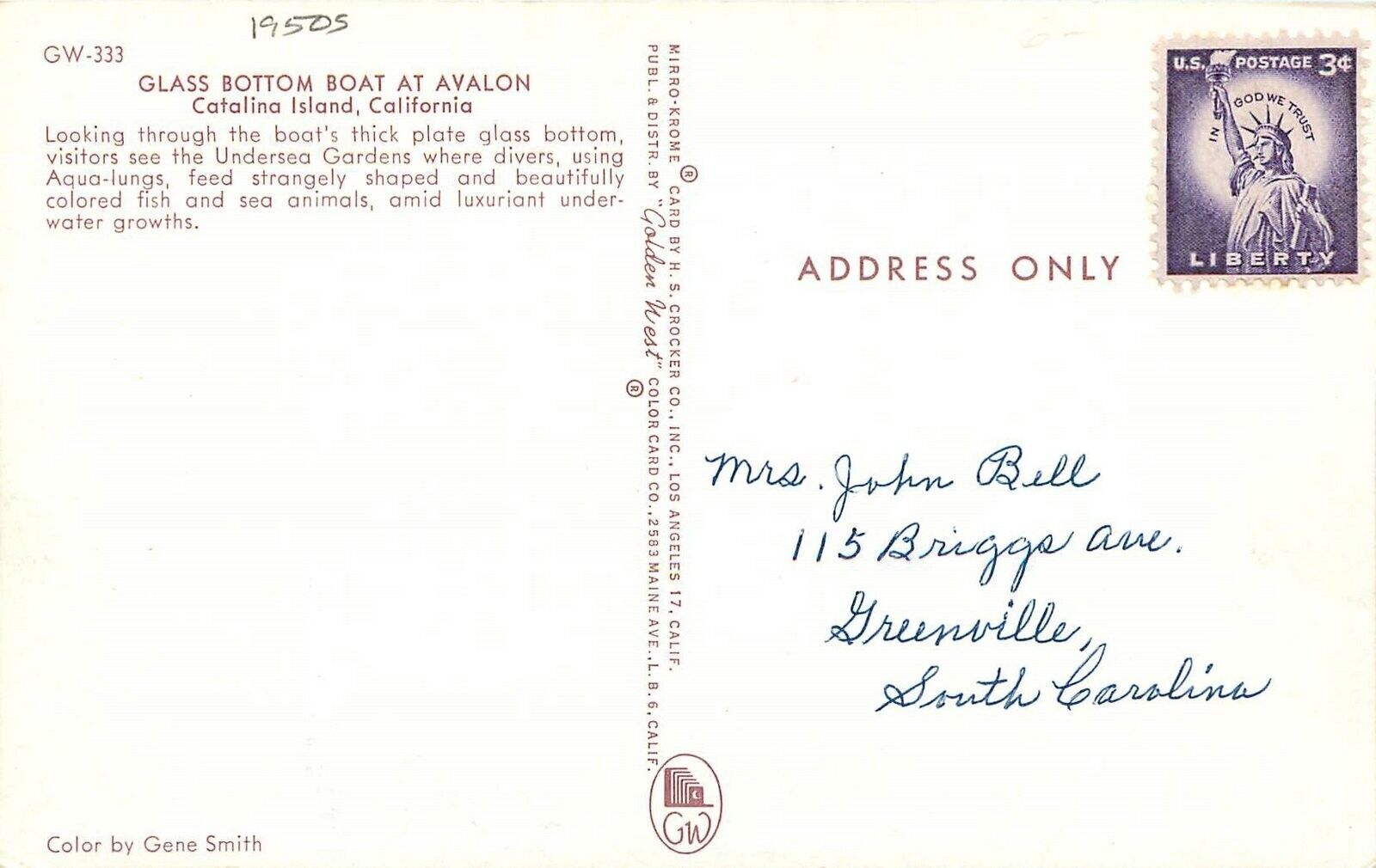 Postcard 1950s California Catalina Island Glass Bottom Boat Avalon CA24 ...