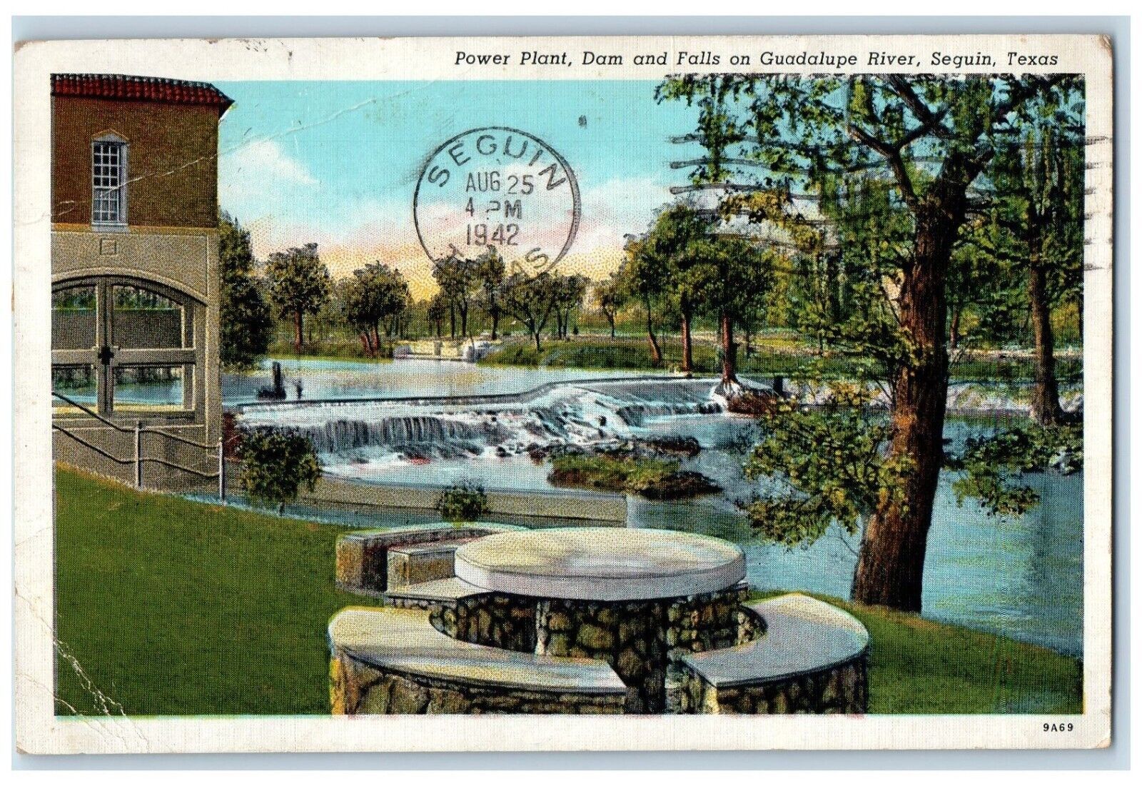 1942 Power Plant Dam Falls Guadalupe River Seguin Texas Vintage Antique ...