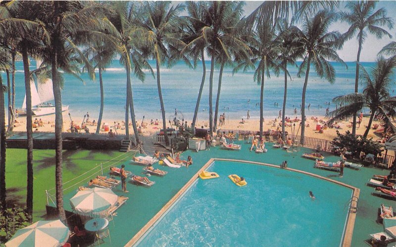 Honolulu Hawaii 1978 Postcard Waikiki Beach Outrigger Hotel Pool ...