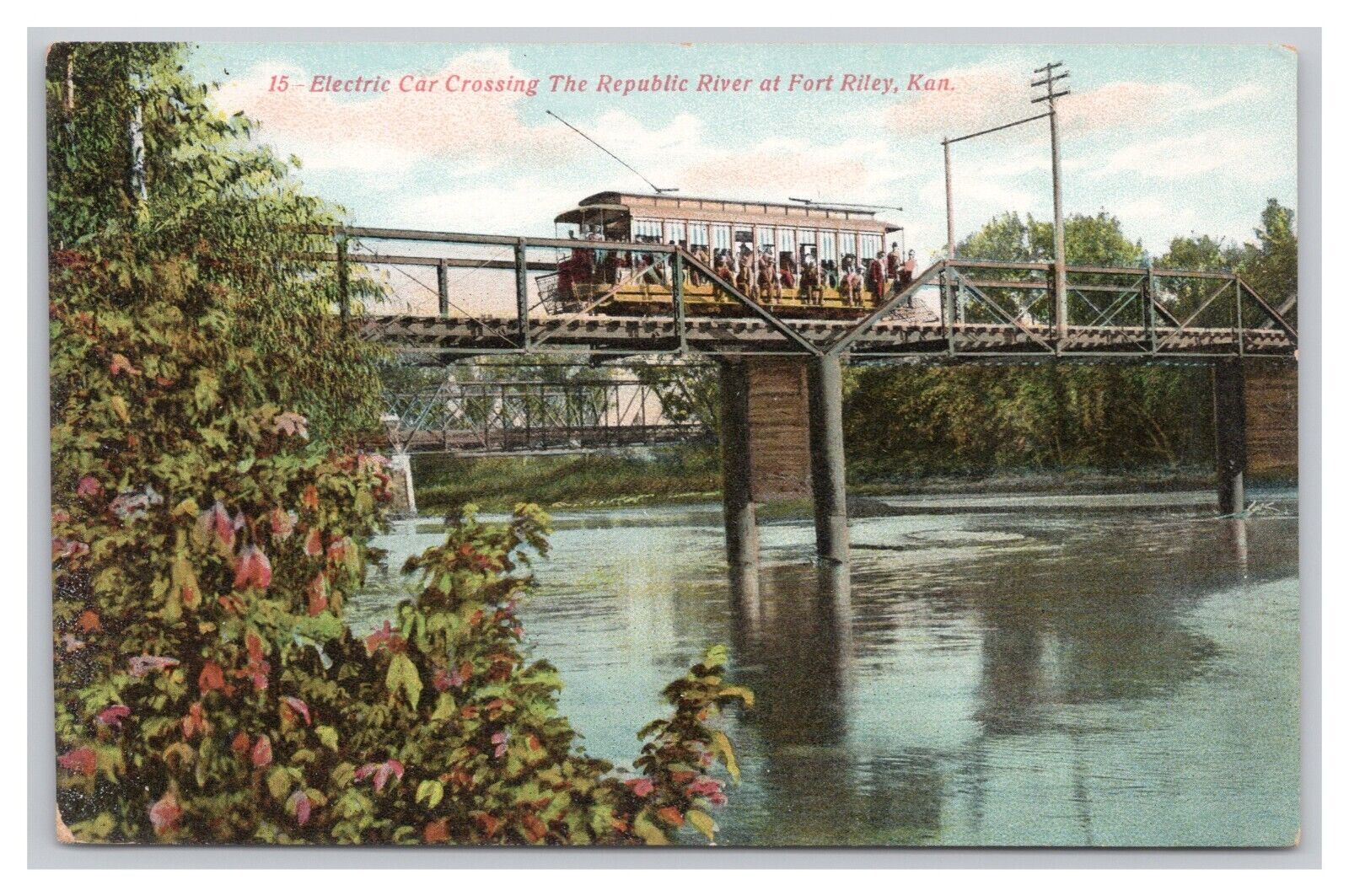 Fort Riley Kansas Electric Car Crossing The Republican River Postcard ...