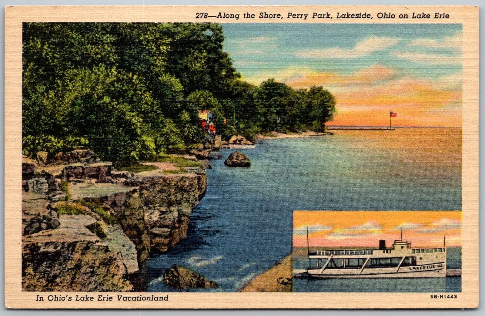 Lakeside Ohio 1940s Linen Postcard Along The Shore Perry Park Lake Erie ...