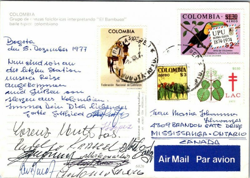 Vintage Continental Size Postcard "EL Bambuco" Dancing Colombia 1977 ...