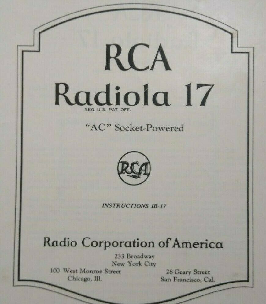 RCA Radiola 17 Vintage Original 1927 Instruction Manual Radio Victor 8 ...