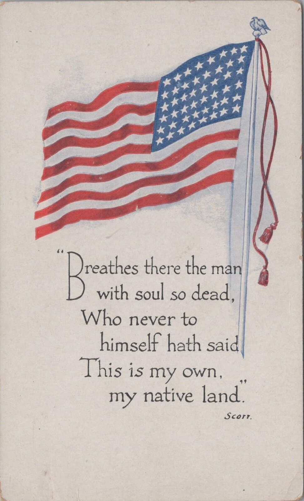 Postcard Patriotic American Flag Breathes there the Man with Soul So ...