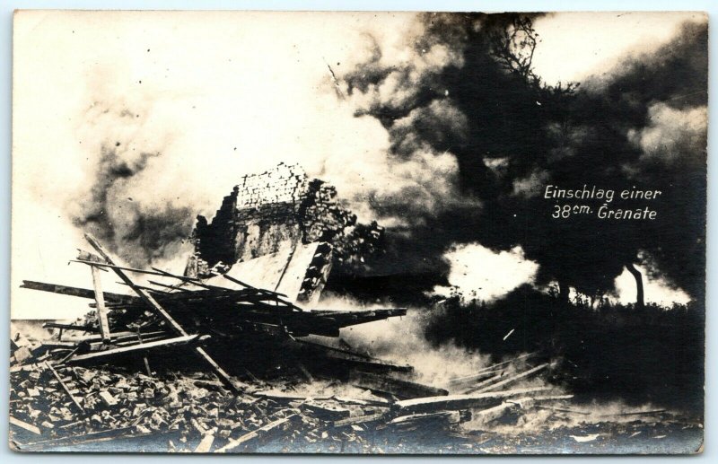 WWI Building Explosion 38cm Grenade Impact Real Photo Postcard RPPC ...