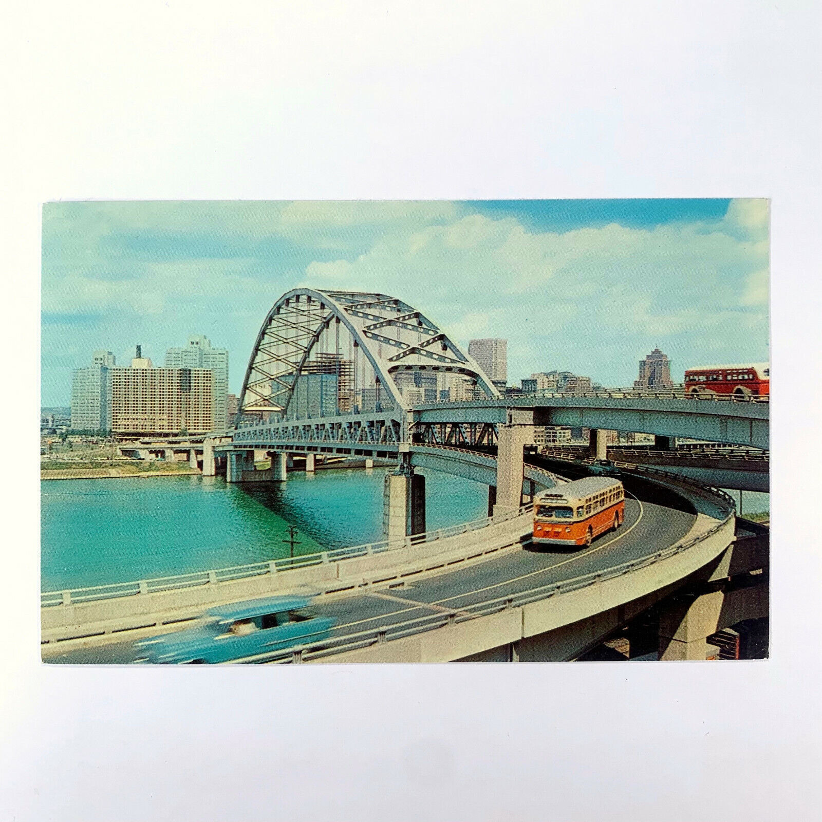 Postcard Pennsylvania Pittsburgh PA Fort Pitt Bridge Bus Monongahela ...