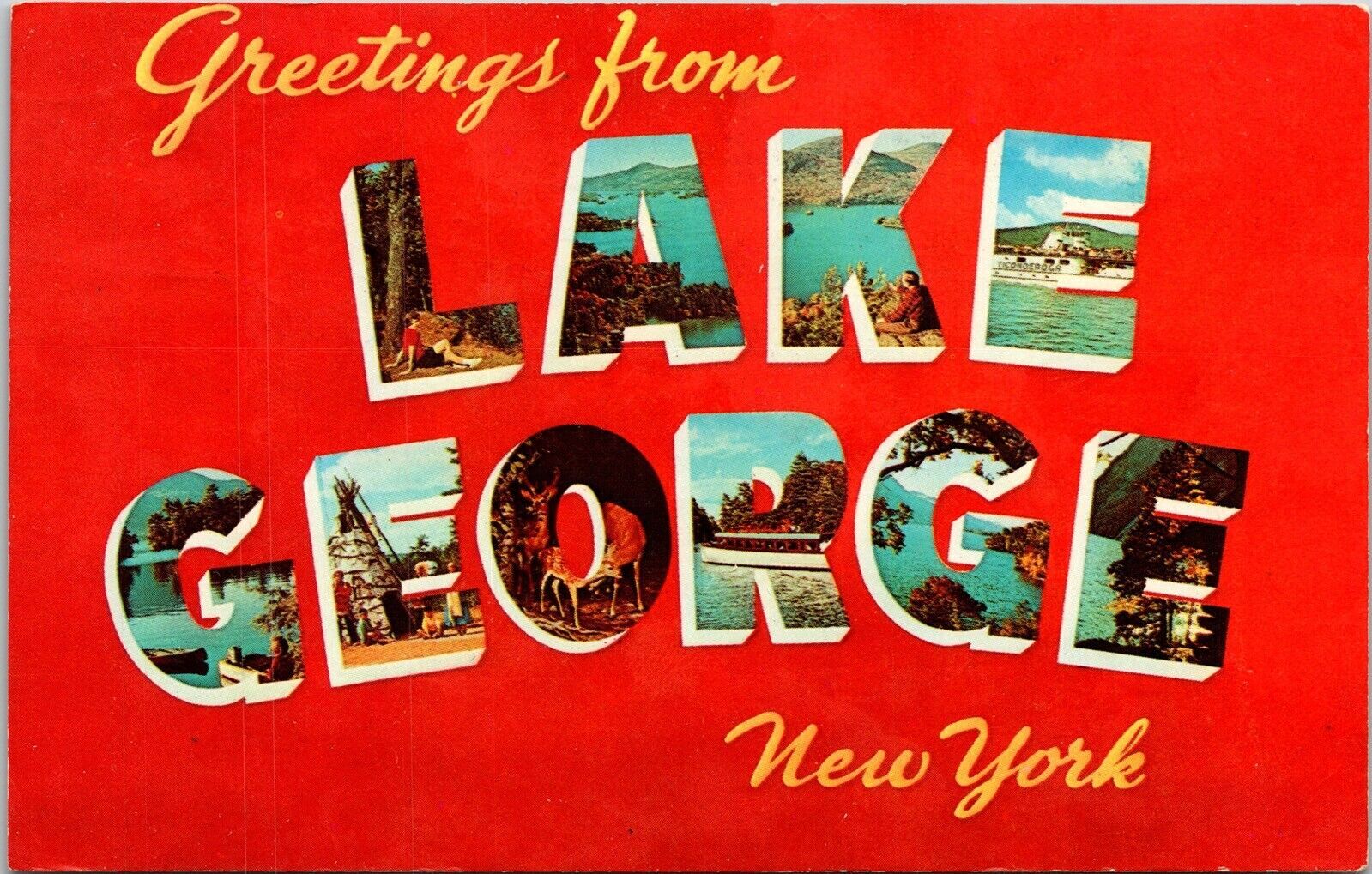 Greetings Lake George New York Multi Scenes Deer Boats Flags PPL ...