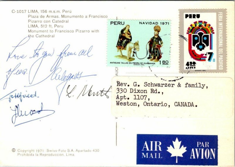 Vintage Continental Size Postcard Lima Peru Monument to Francisco ...