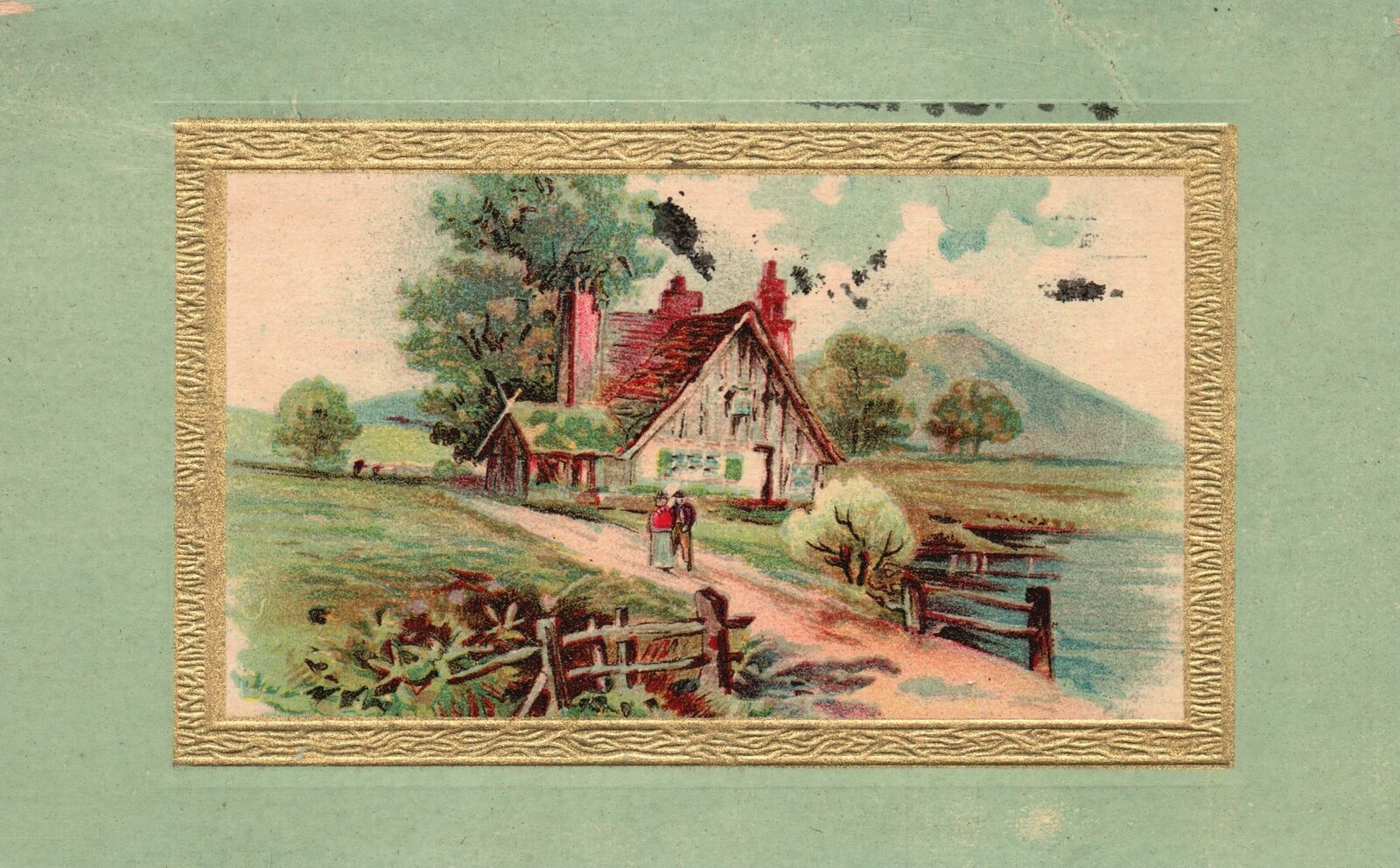 Vintage Postcard 1914 Countryside View House Beside Lake Nature ...