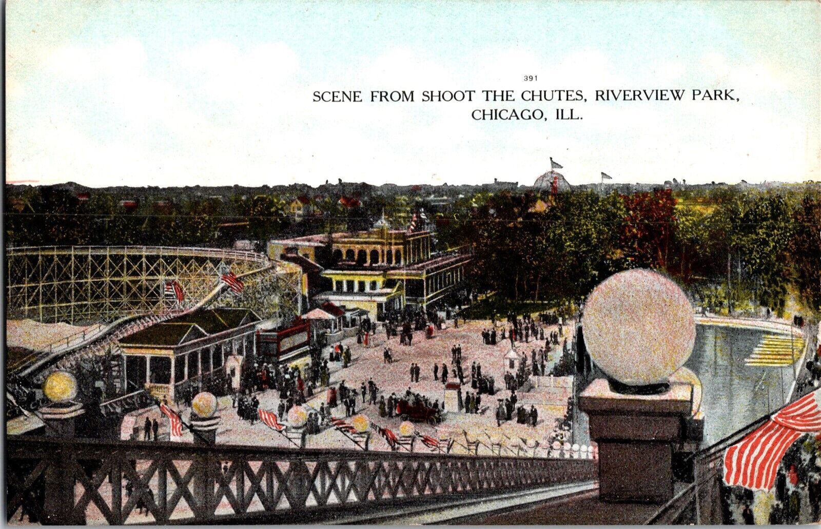 View from Top, Shoot the Chutes at Riverview Park, Chicago IL Vtg ...