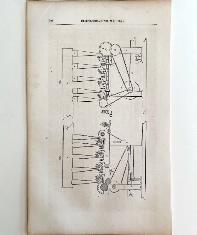 Cloth Shearing Machines Woodcut 1852 Victorian Industrial Print Drawing ...