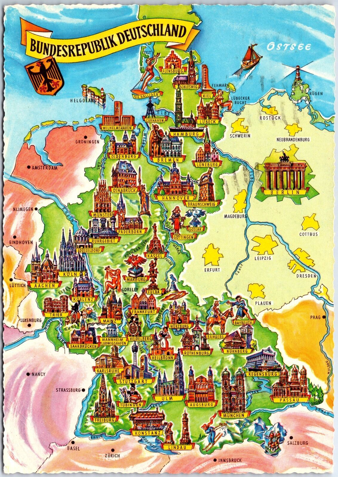 Vintage Continental Size Postcard Animated Pictorial MAP of West ...