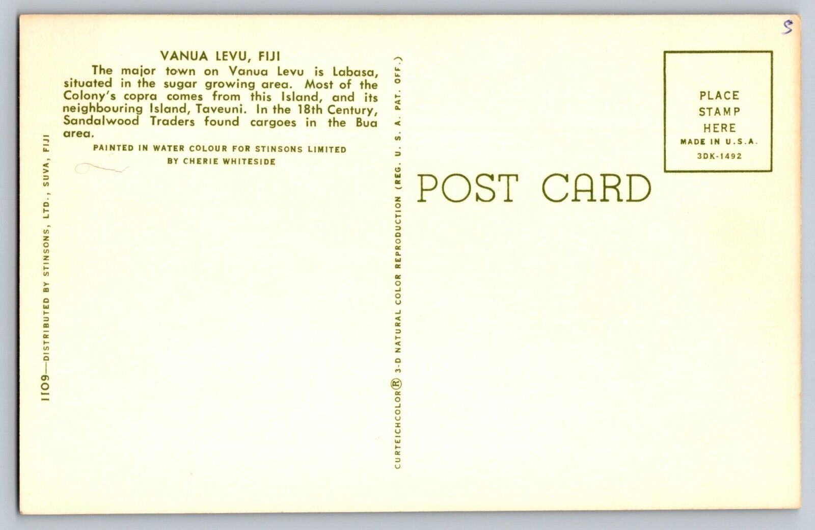 Postcard Fiji Vanua Levu Map of Island | Australia & Oceania - Fiji ...