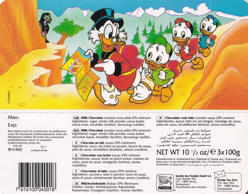 Nestle Switzerland Donald Duck Reading Map Giant Postcard | Europe ...