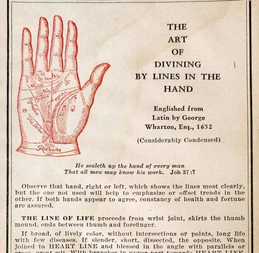 Art Of Divining By Lines In The Hand 1965 Almanac Mystic Occult Ephemera DWNN4 | Ephemera ...