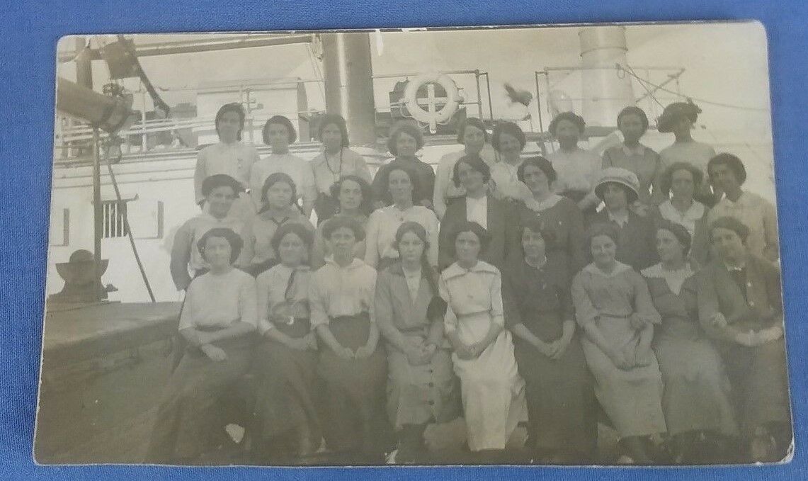 Vintage Real Photo Postcard Group Of WW1 Nurses Aboard A Ship C1B ...