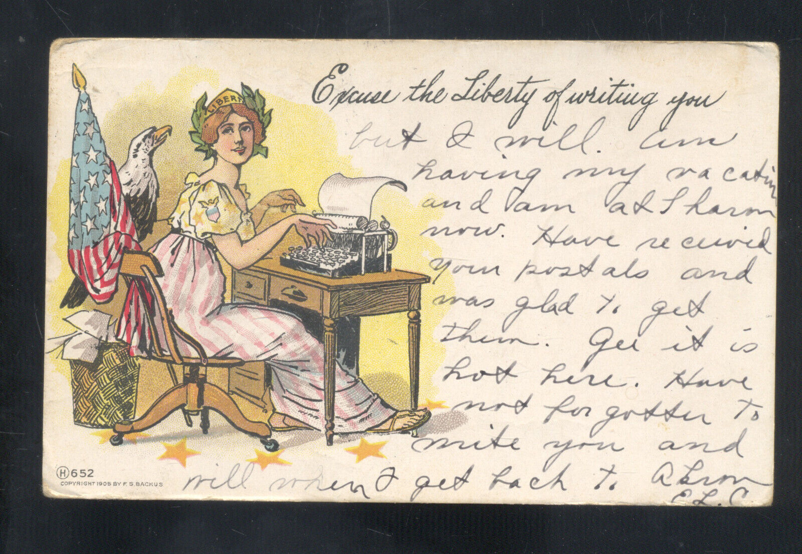 Vintage Patriotic Postcard Office Secretary Typewriter 1906 Sharon ...