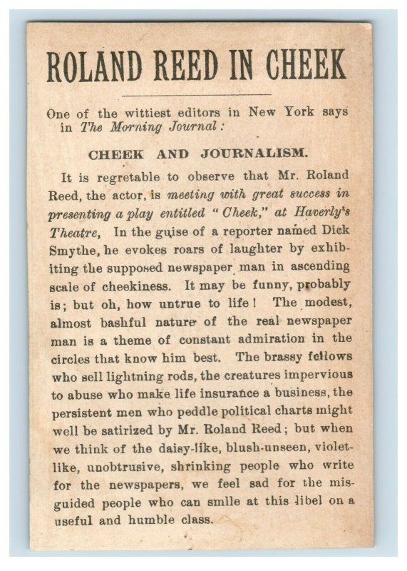 1880s Roland Reed Stage Actor "Cheek" Handsome Man P215 | Ephemera ...