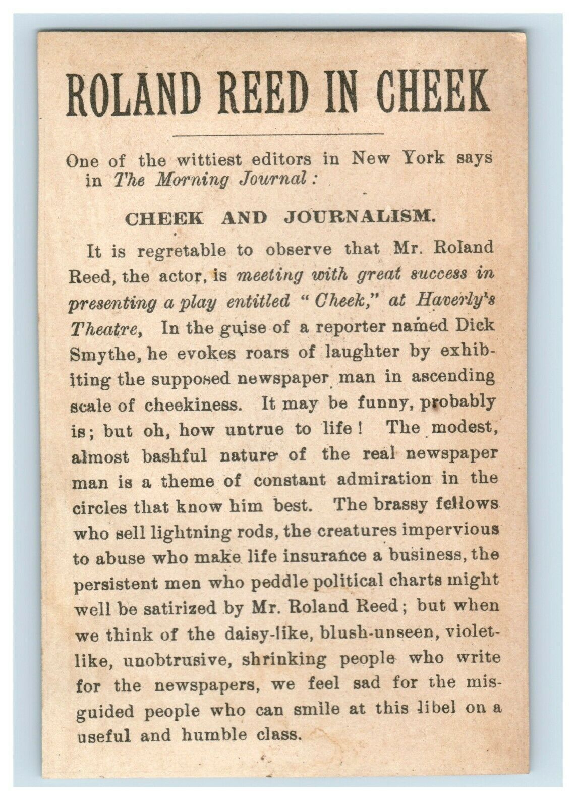 1880s Roland Reed Stage Actor "Cheek" Handsome Man P215 | Ephemera ...