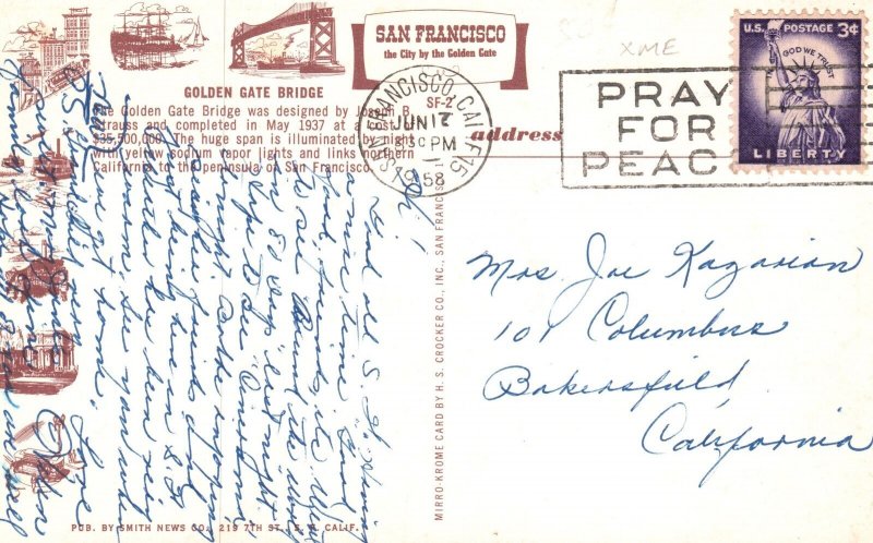 Vintage Postcard 1958 Golden Gate Bridge Northern Peninsula San ...