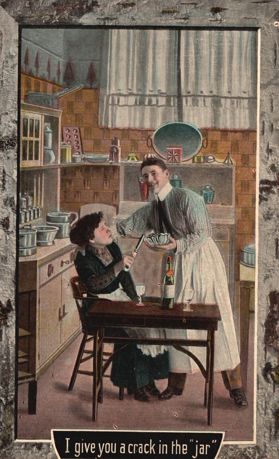 Lovers Couple Moments In The Kitchen I Give You A Crack Jar Vintage ...