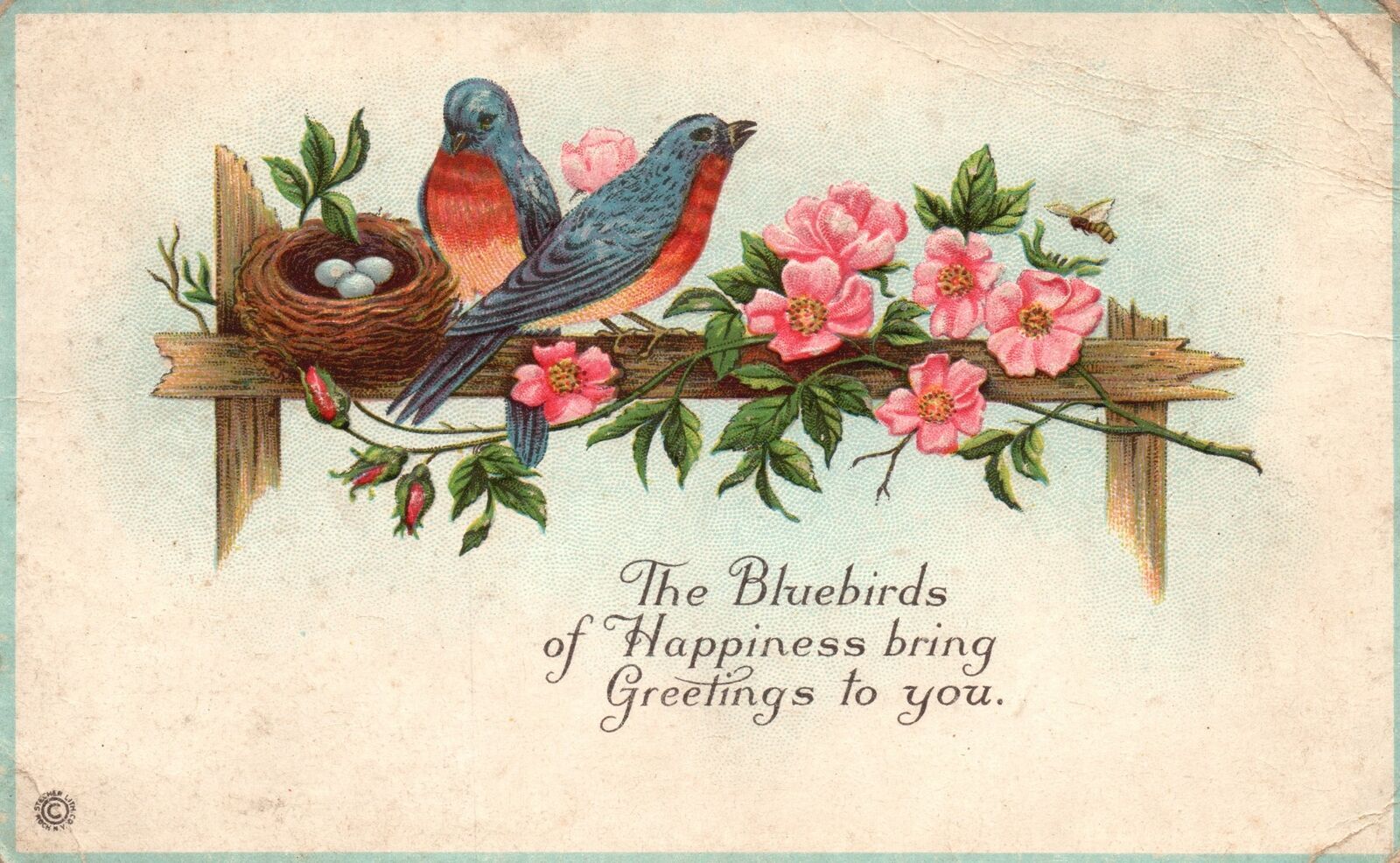 Vintage Postcard 1910's Blue Birds of Happiness Bring Greetings To You ...