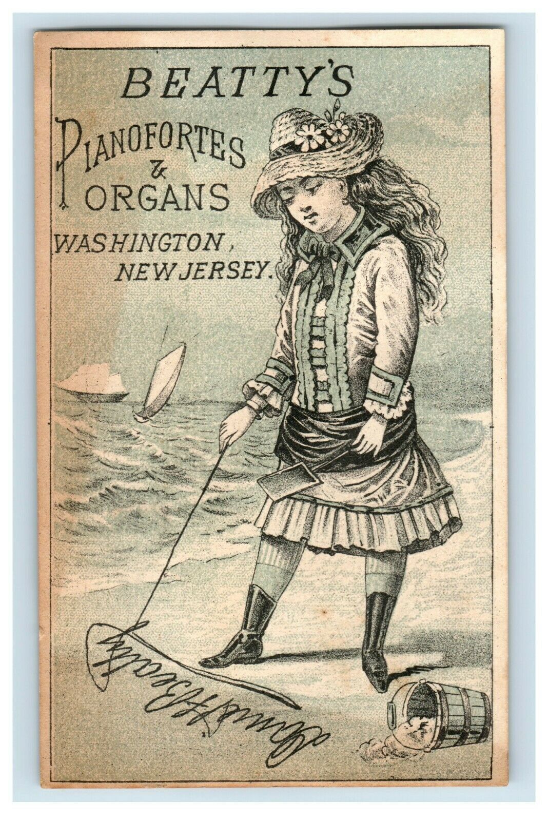 1880's Lovely Girl Beach Beatty's Pianofortes & Organs Victorian Trade ...