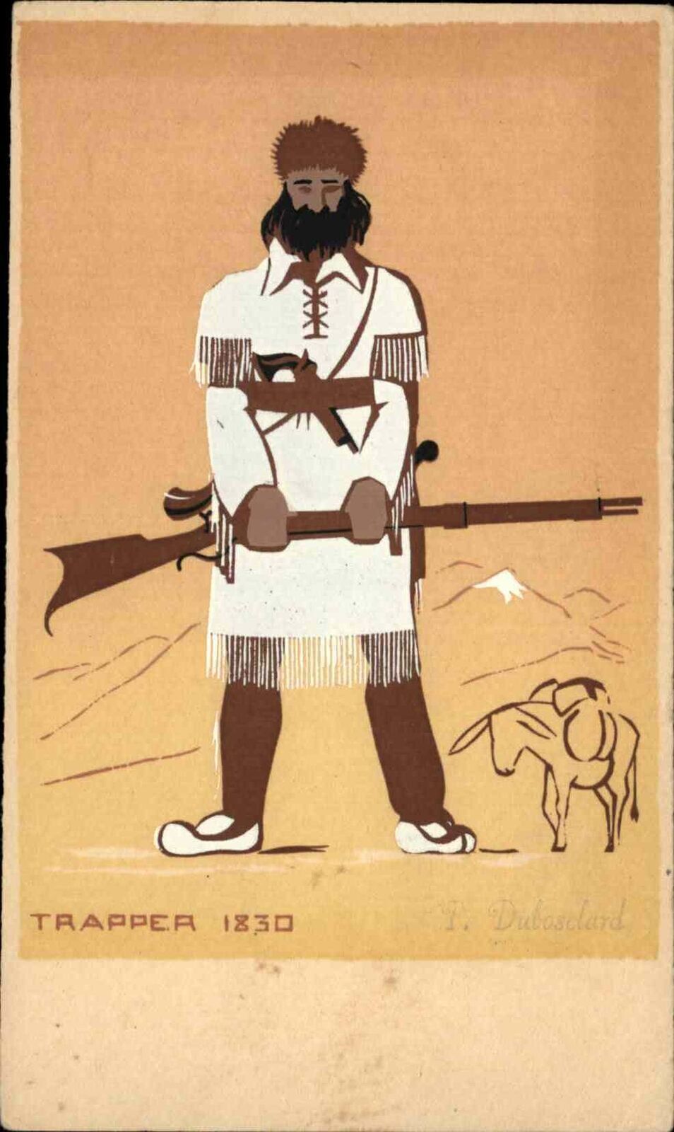 Santa Barbara CA Serigraph Series 1830 Trapper w/ Gun Vintage Postcard ...