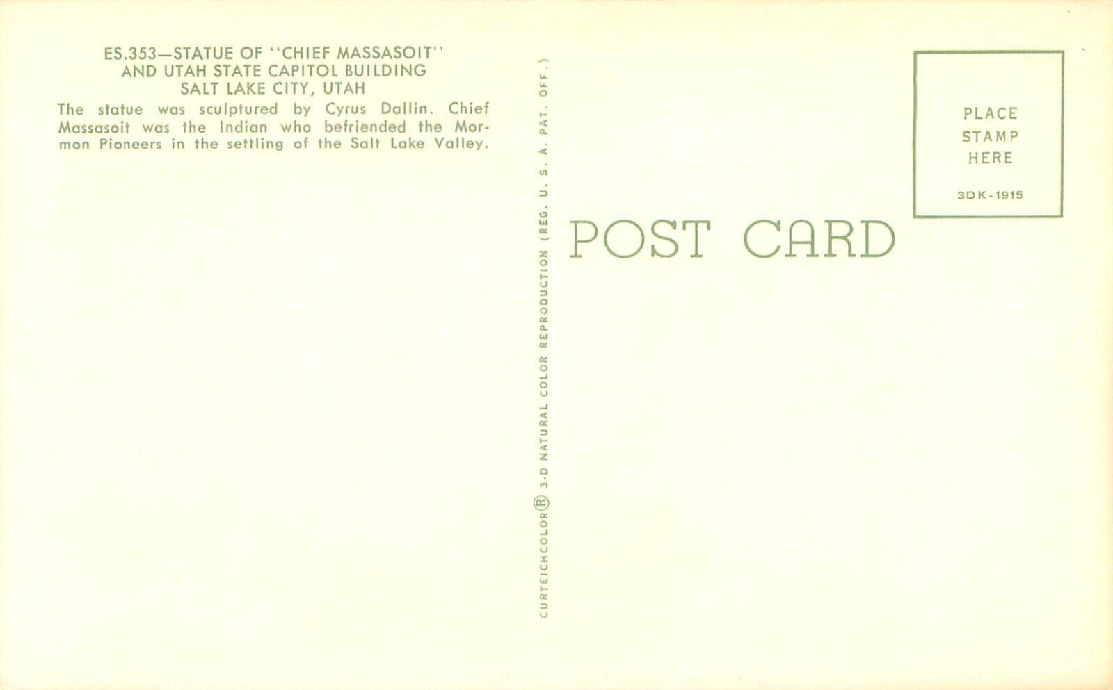 Salt Lake City Utah State Capitol & Chief Massasoit Statue Chrome ...