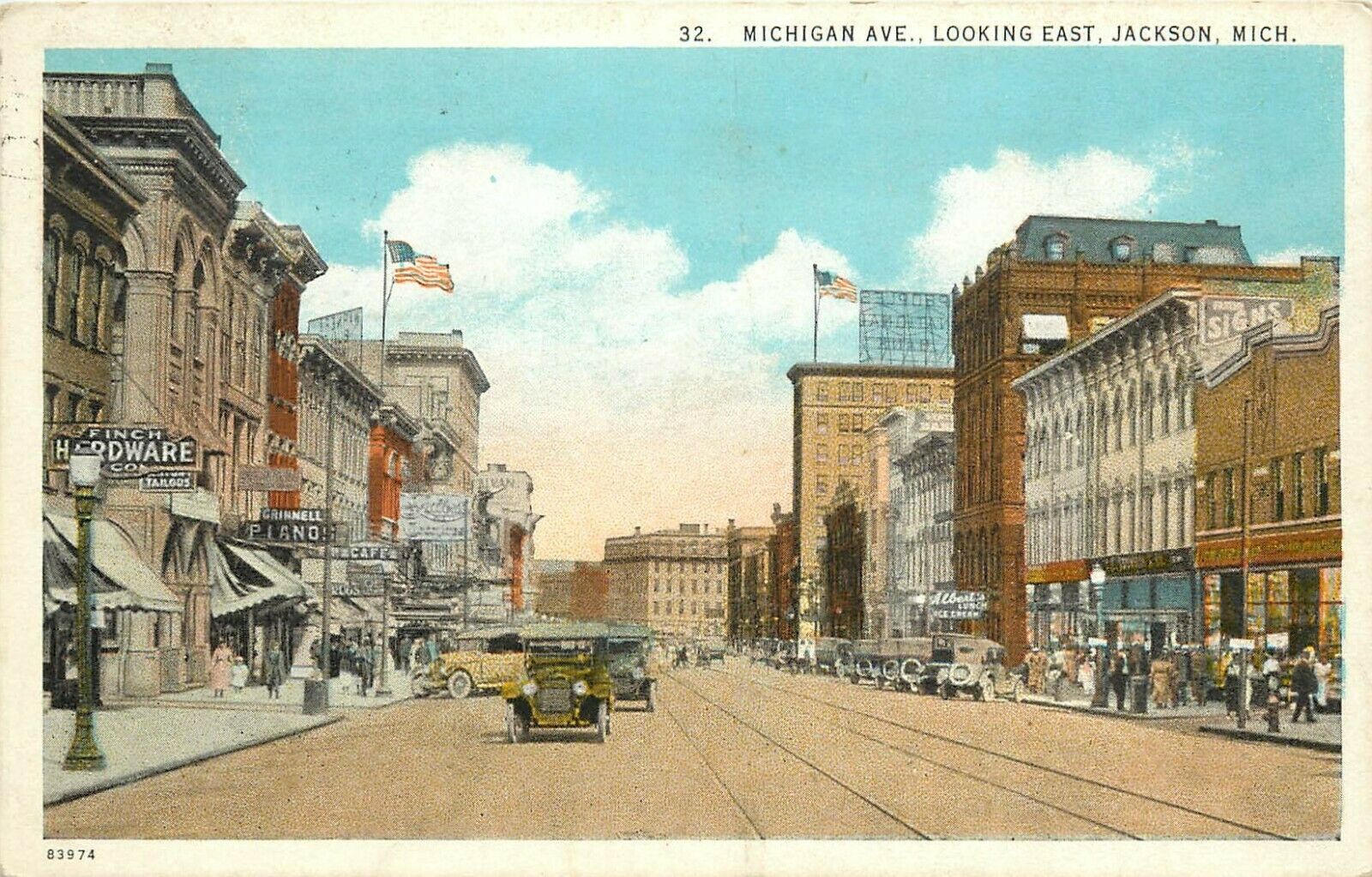 1920s Postcard; Michigan Ave Looking East, Jackson MI Street Scene ...